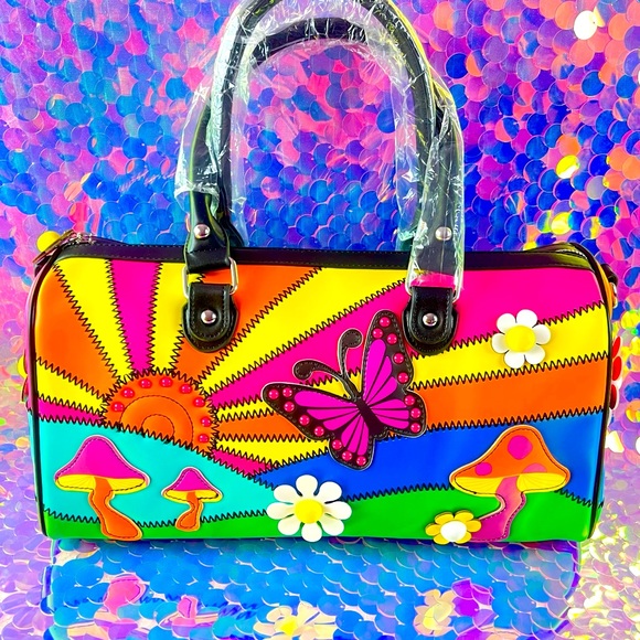 Dolls Kill | Bags | Trippy Hippie Sunny Rainbow Mushroom Mini Weekender ...